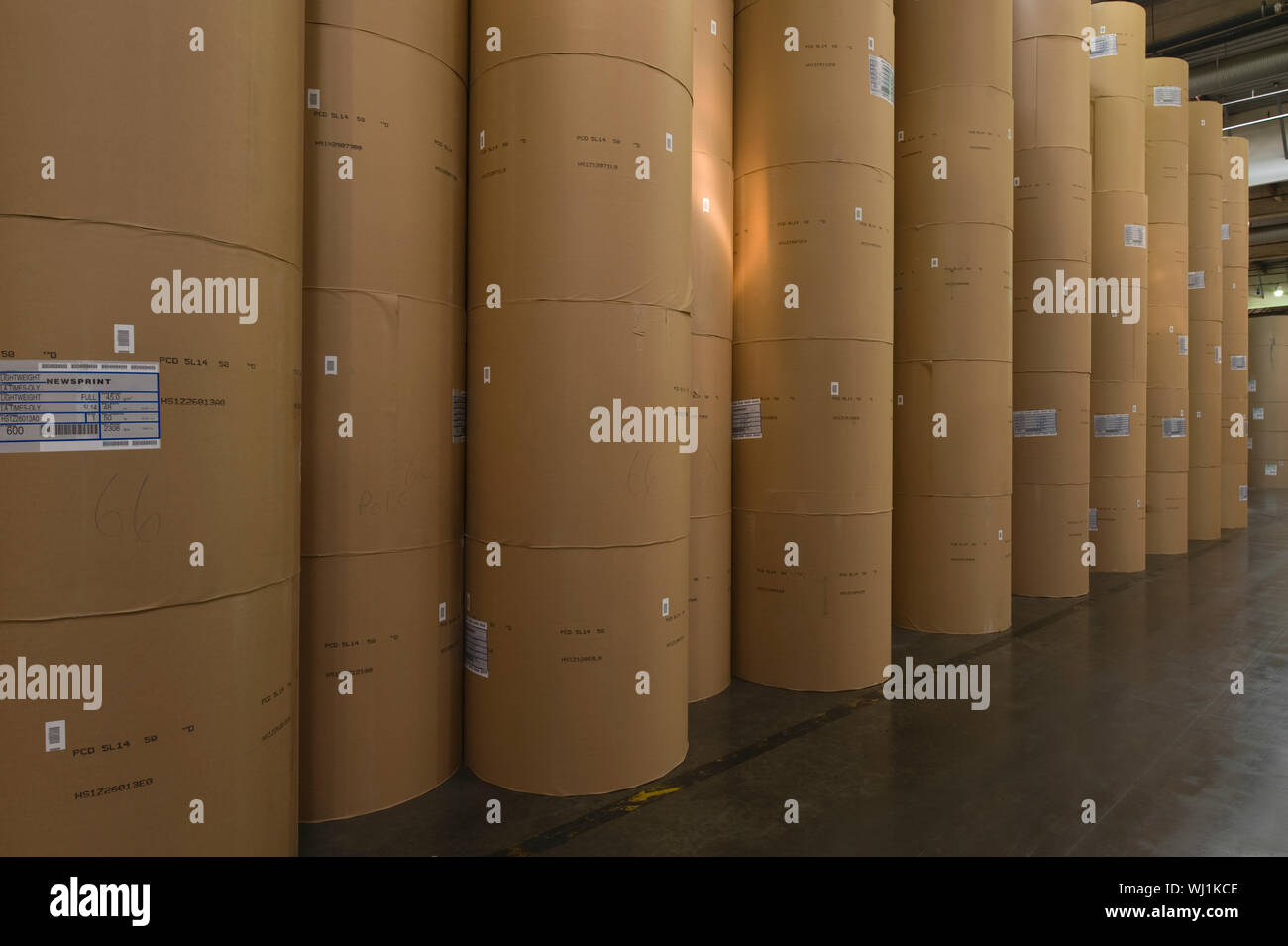 View of huge rolls of paper in newspaper factory Stock Photo - Alamy