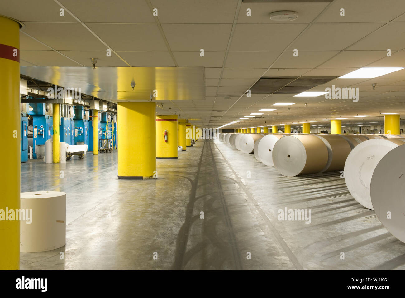 View of huge rolls of paper in spacious newspaper factory Stock Photo ...