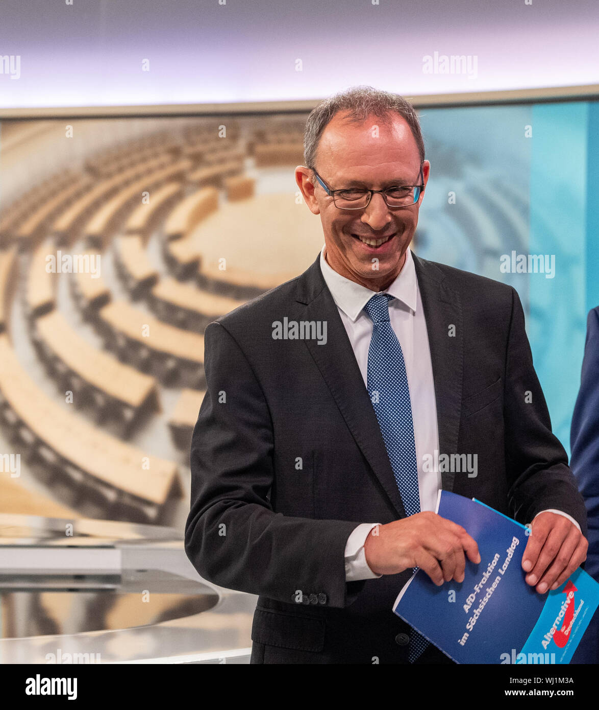 Dresden, Germany. 01st Sep, 2019. Jörg Urban, AfD's top candidate, is ...