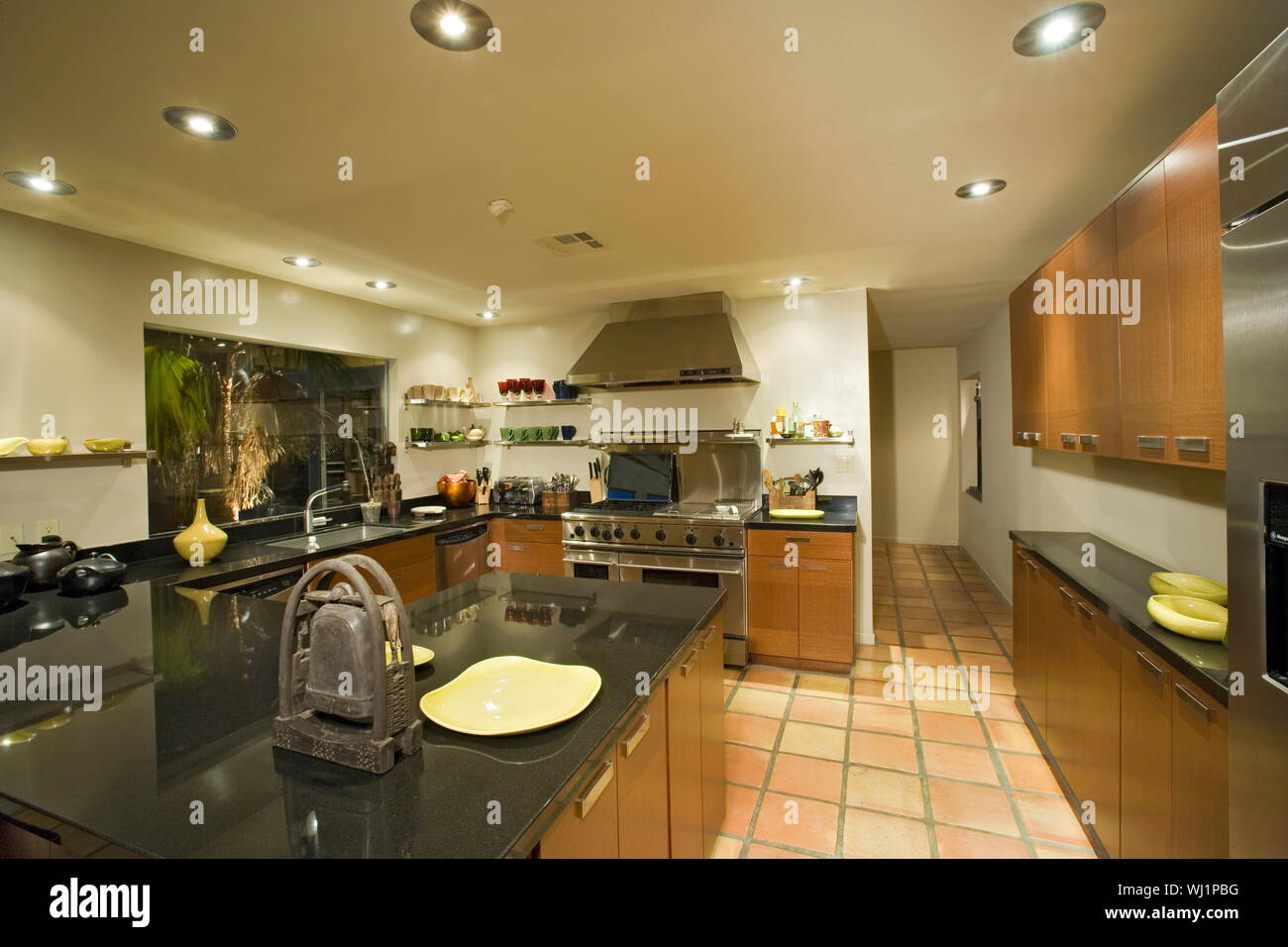 View of a modern kitchen in a house Stock Photo - Alamy