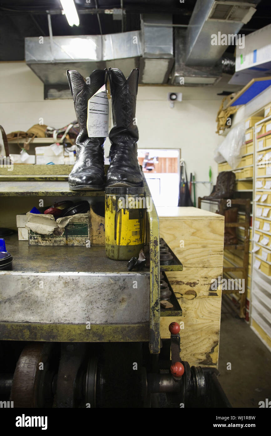 Closeup of cowboy boots in traditional shoemaker workshop Stock Photo ...