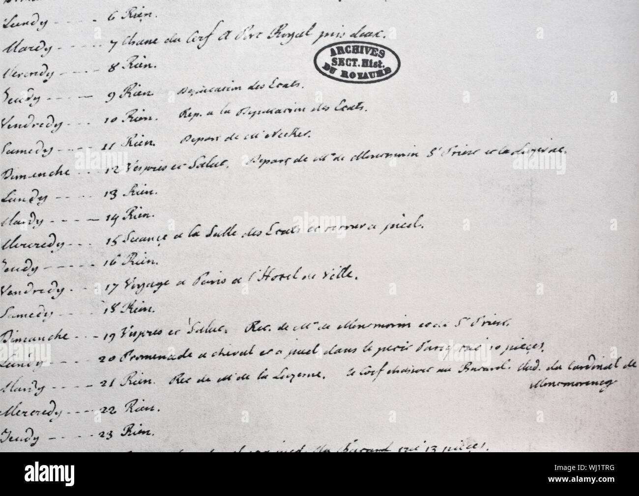 Excerpt of the personal diary of the French king Louis XVI. At the date ...