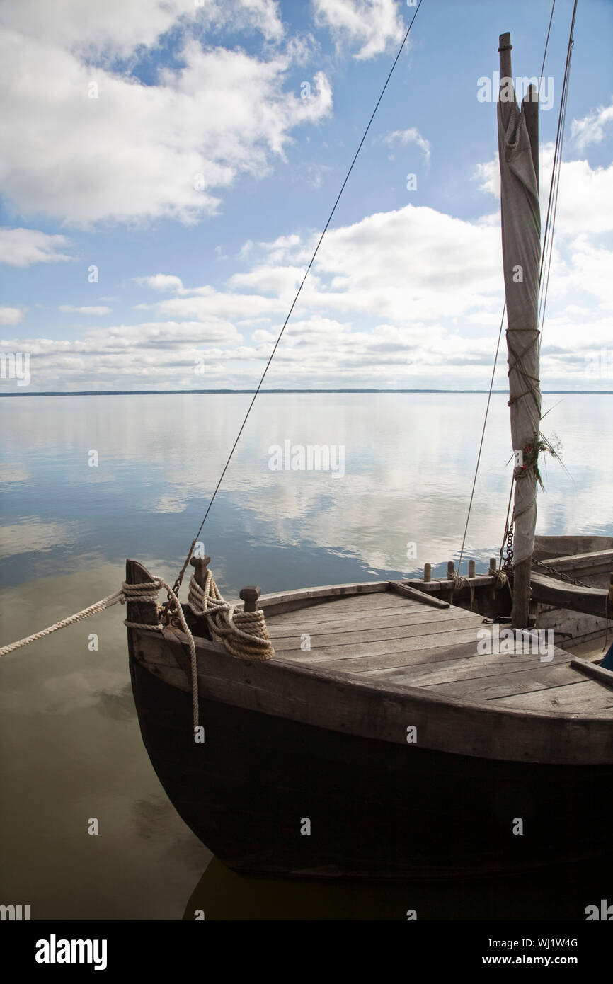 Closeup of a moored boat in water Stock Photo - Alamy