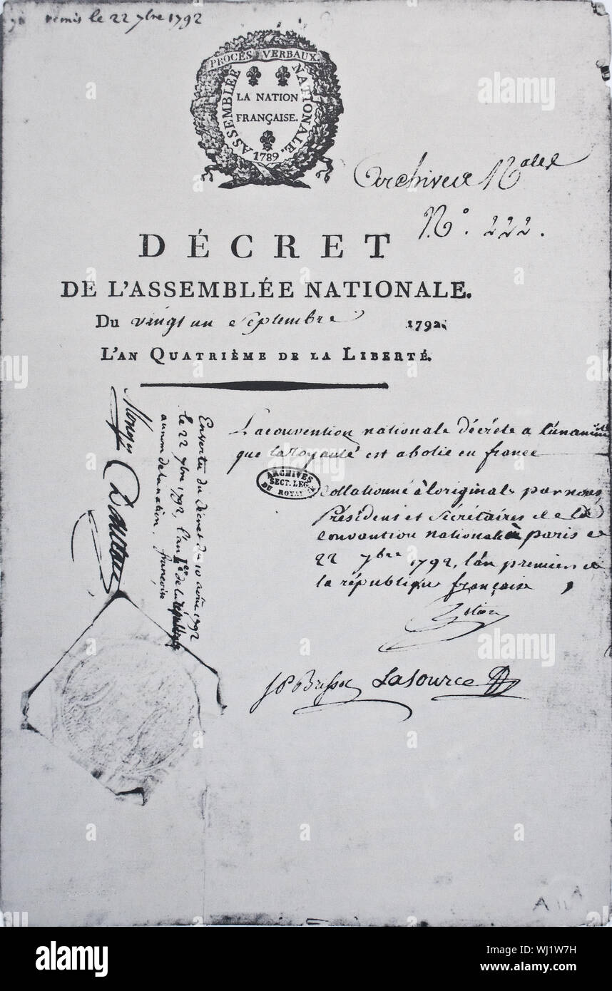Decree abolishing the French monarchy ( 21 september 1792 Stock Photo ...