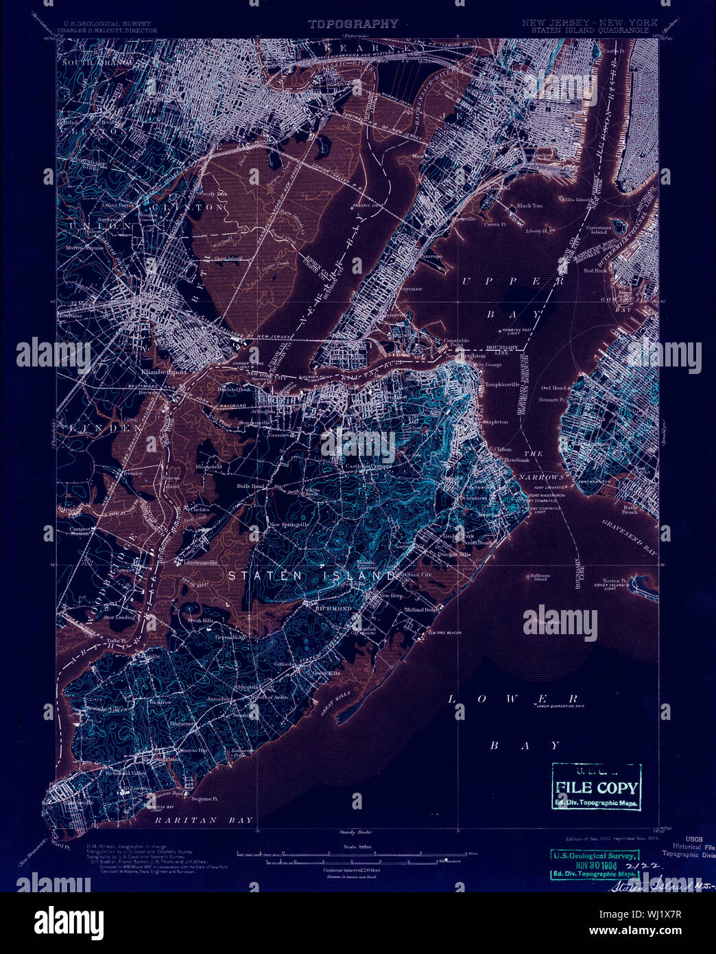 USGS TOPO Map New Jersey NJ Staten Island 255391 1900 62500 Inverted ...