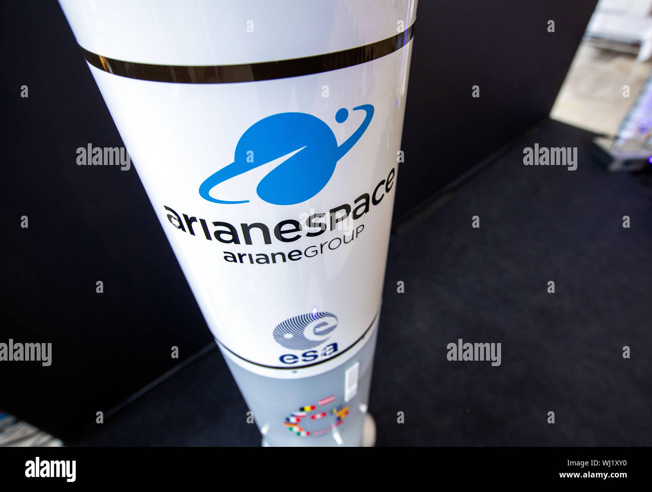 Rostock, Germany. 30th Aug, 2019. The model of the new Ariane 6 ...