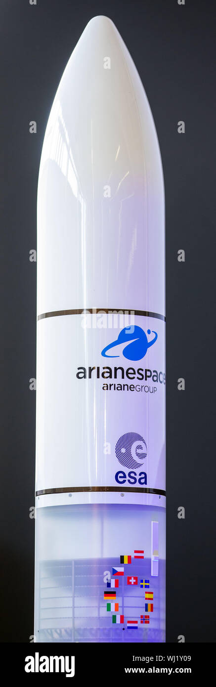 Rostock, Germany. 30th Aug, 2019. The model of the new Ariane 6 ...