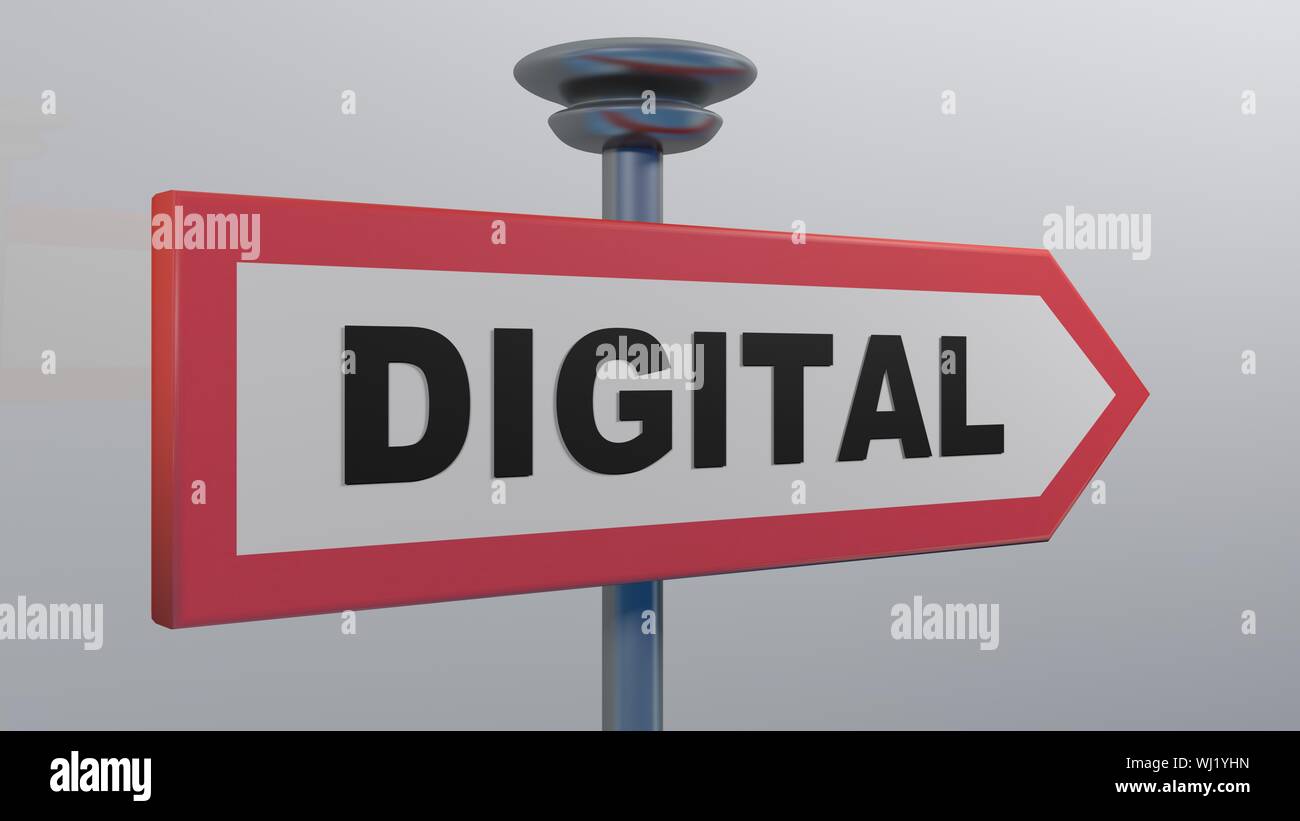 DIGITAL red arrow street sign - 3D rendering illustration Stock Photo ...