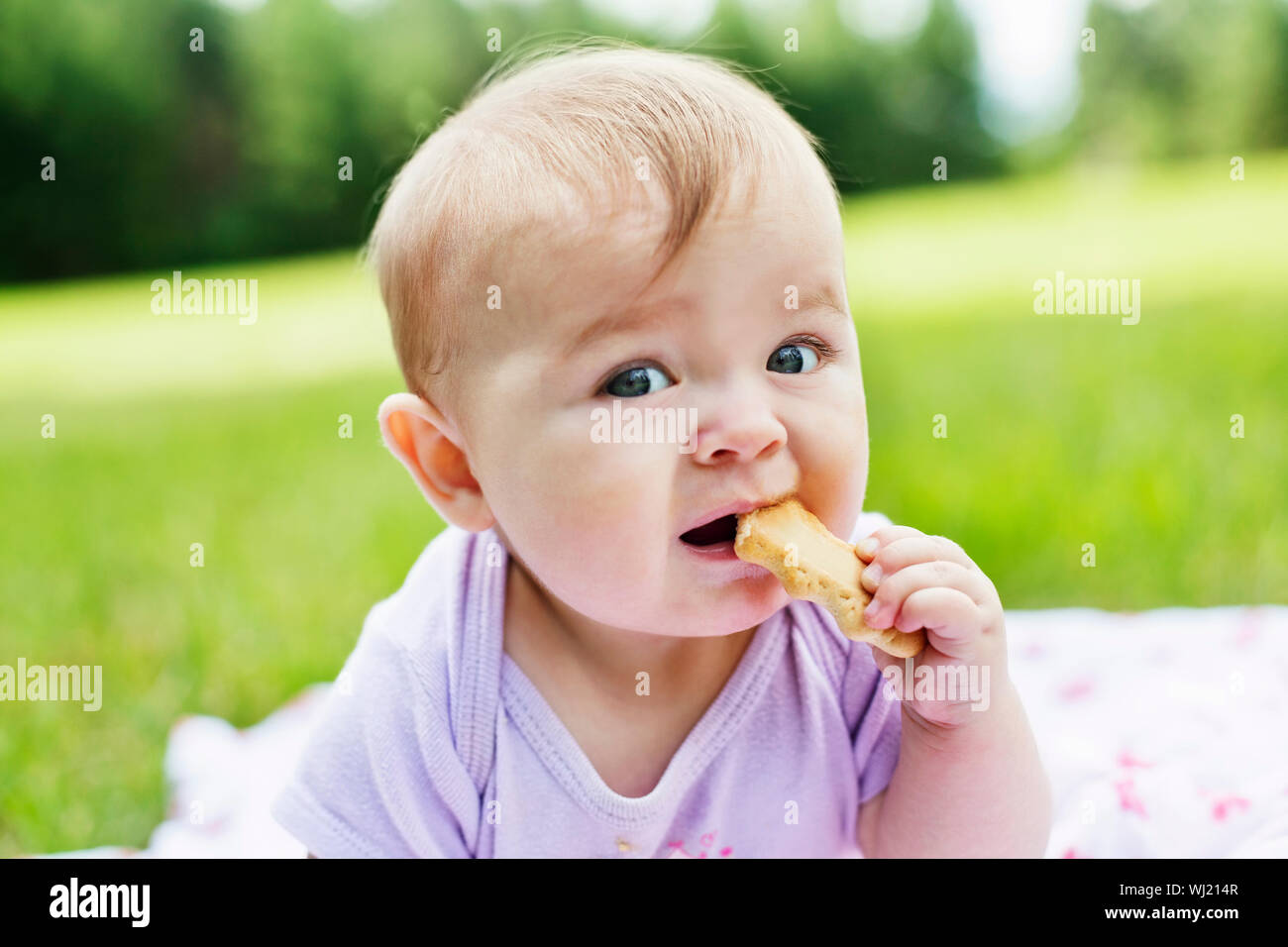 Infant eating biscuit hi-res stock photography and images - Alamy