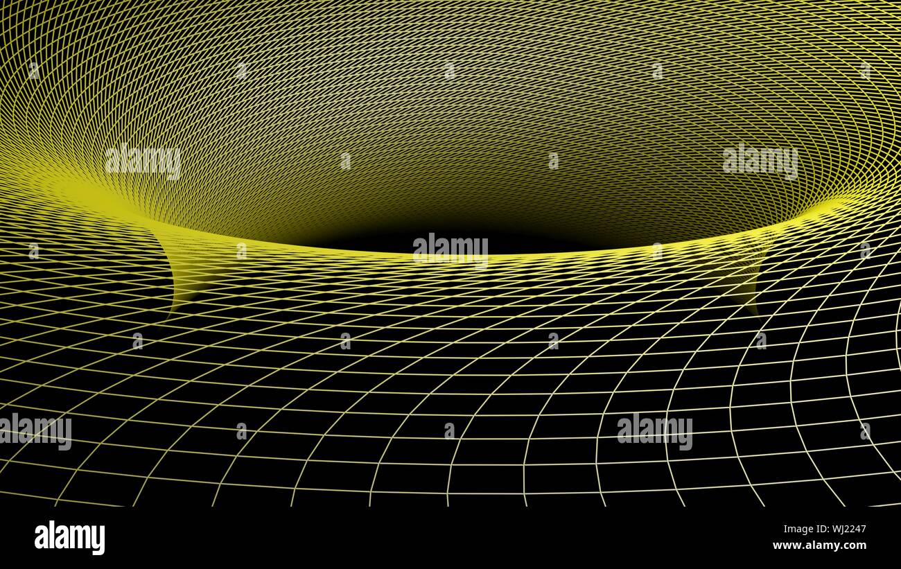 Yellow grid mathematical surface on black background - 3D rendering ...