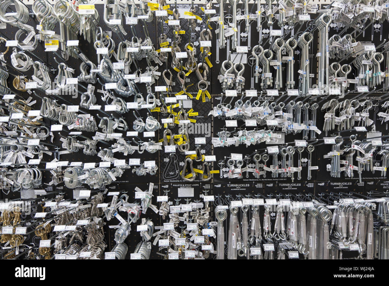 Large group of metallic equipments on display in hardware store Stock ...