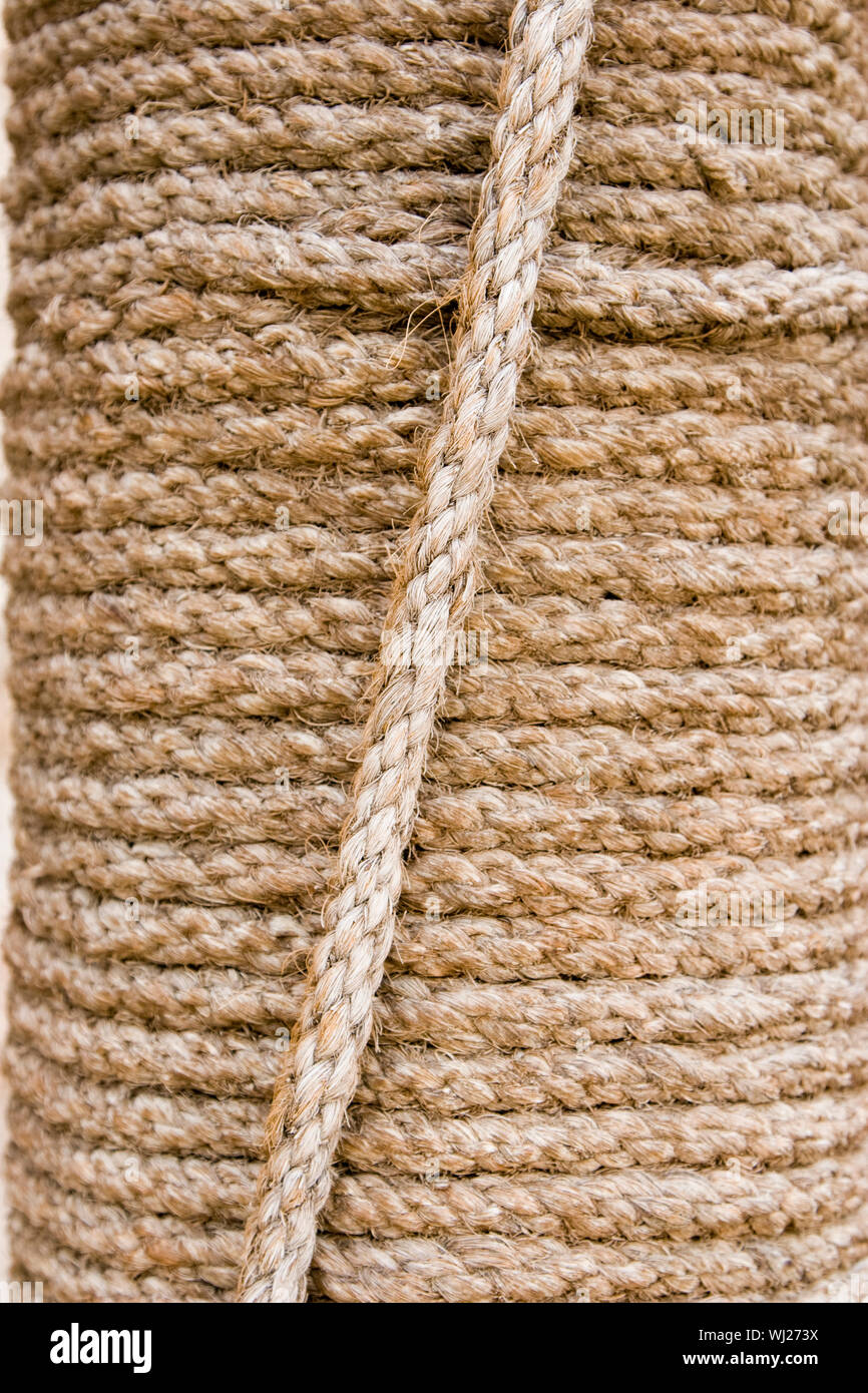 Dubai, UAE, Detail of rope pillar on display at Heritage Village in Bur ...