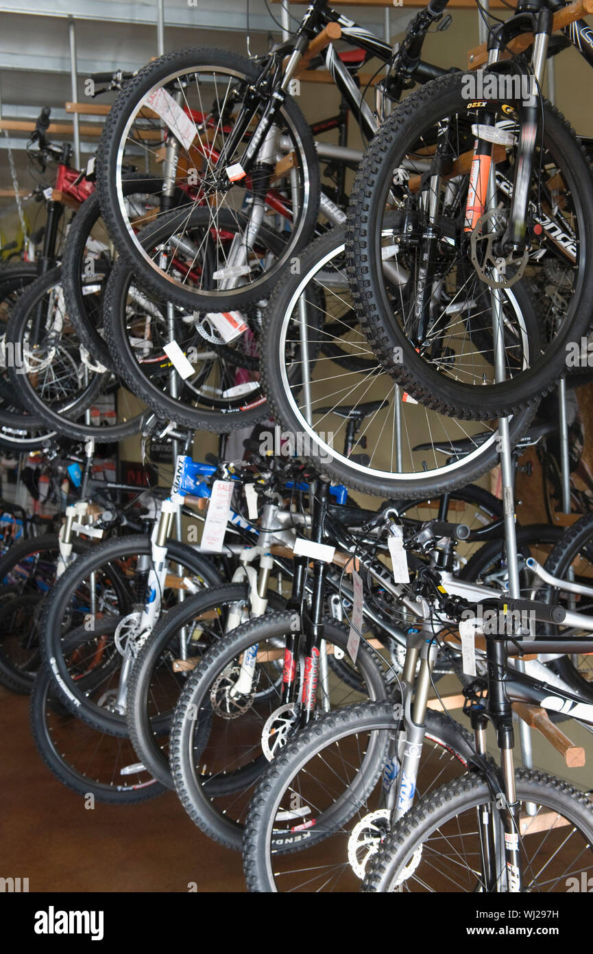 Large group of cycles kept for display in store Stock Photo - Alamy