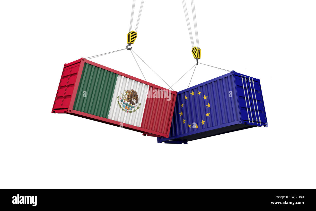 Mexico and europe trade war concept. Clashing cargo containers. 3D ...