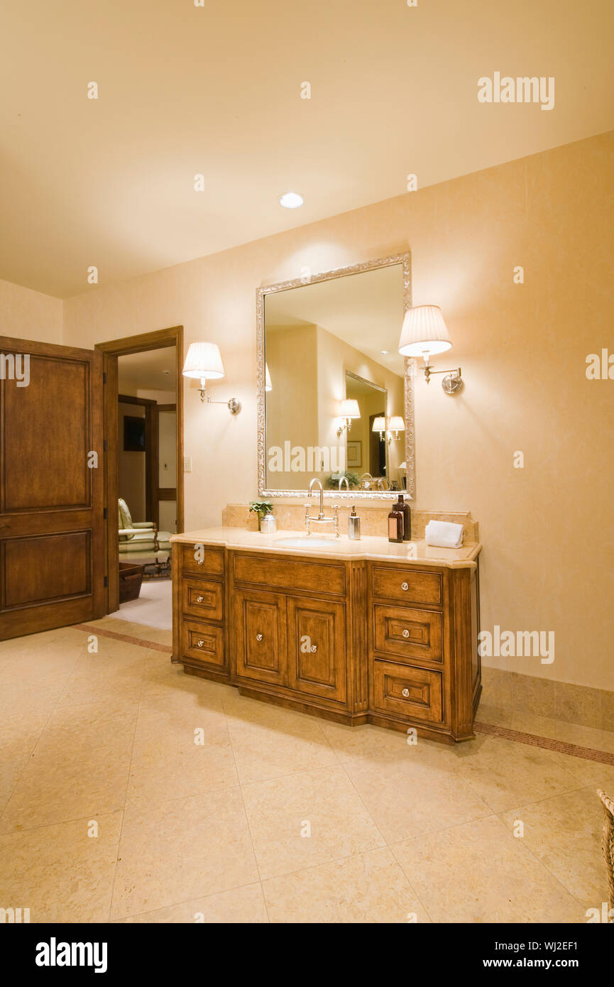 Freestanding wash hand basin in bathroom Stock Photo - Alamy