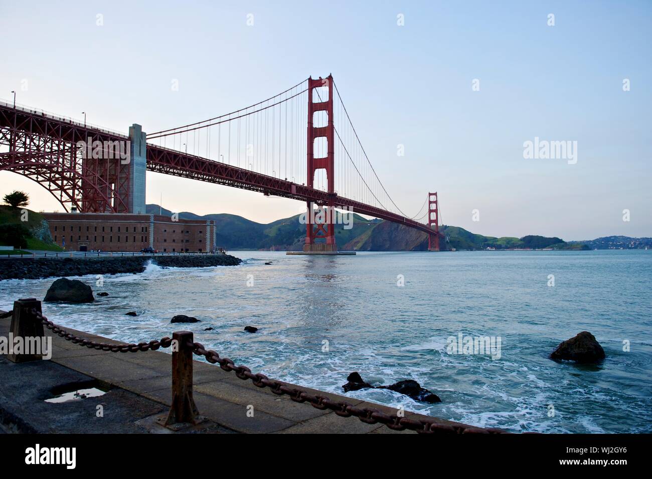 Golden Gate Bridge low angle perspective Stock Photo - Alamy