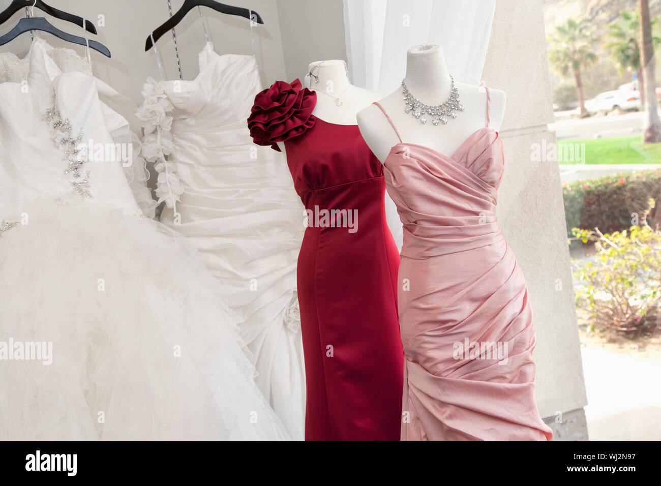Wedding dress on display in bridal store Stock Photo - Alamy