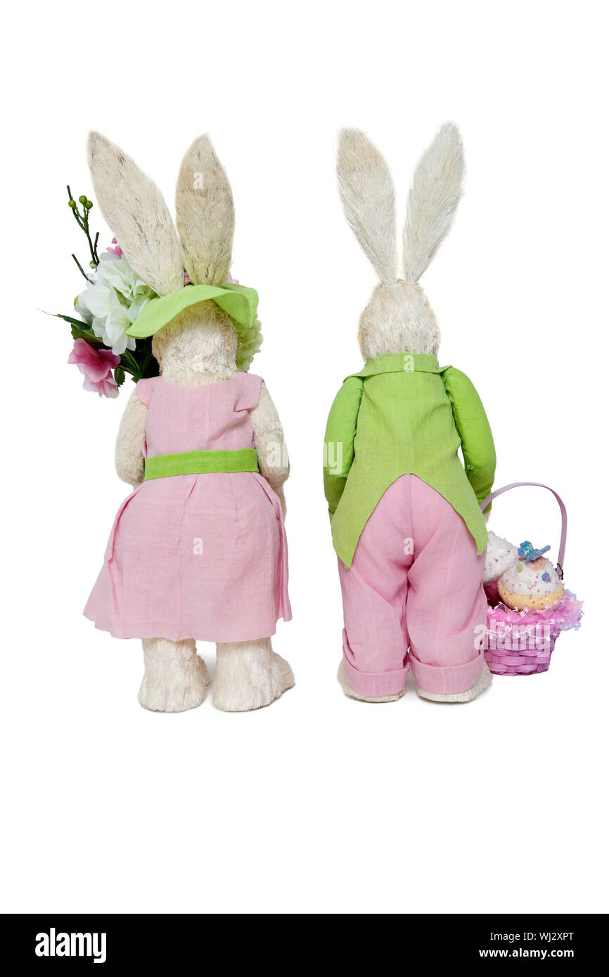 Back view of Rabbit couple standing over white background Stock Photo ...