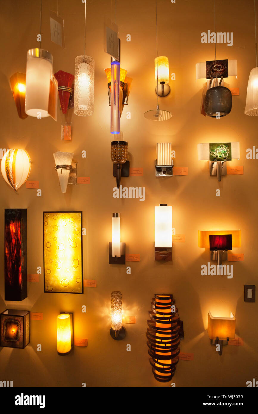 Wall lamps on display in lights store Stock Photo - Alamy