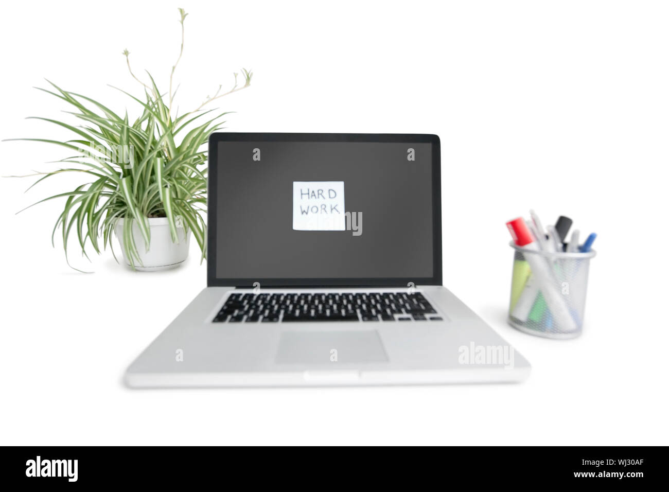 Sticky notepaper stuck on laptop screen in office Stock Photo - Alamy