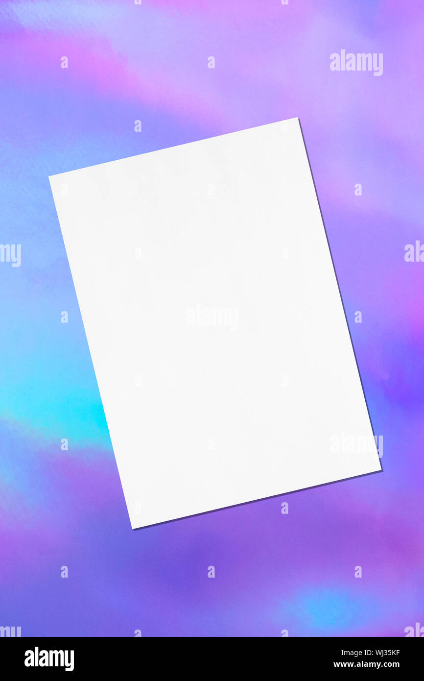 Empty white rectangle poster mockup lying diagonally with soft shadows ...