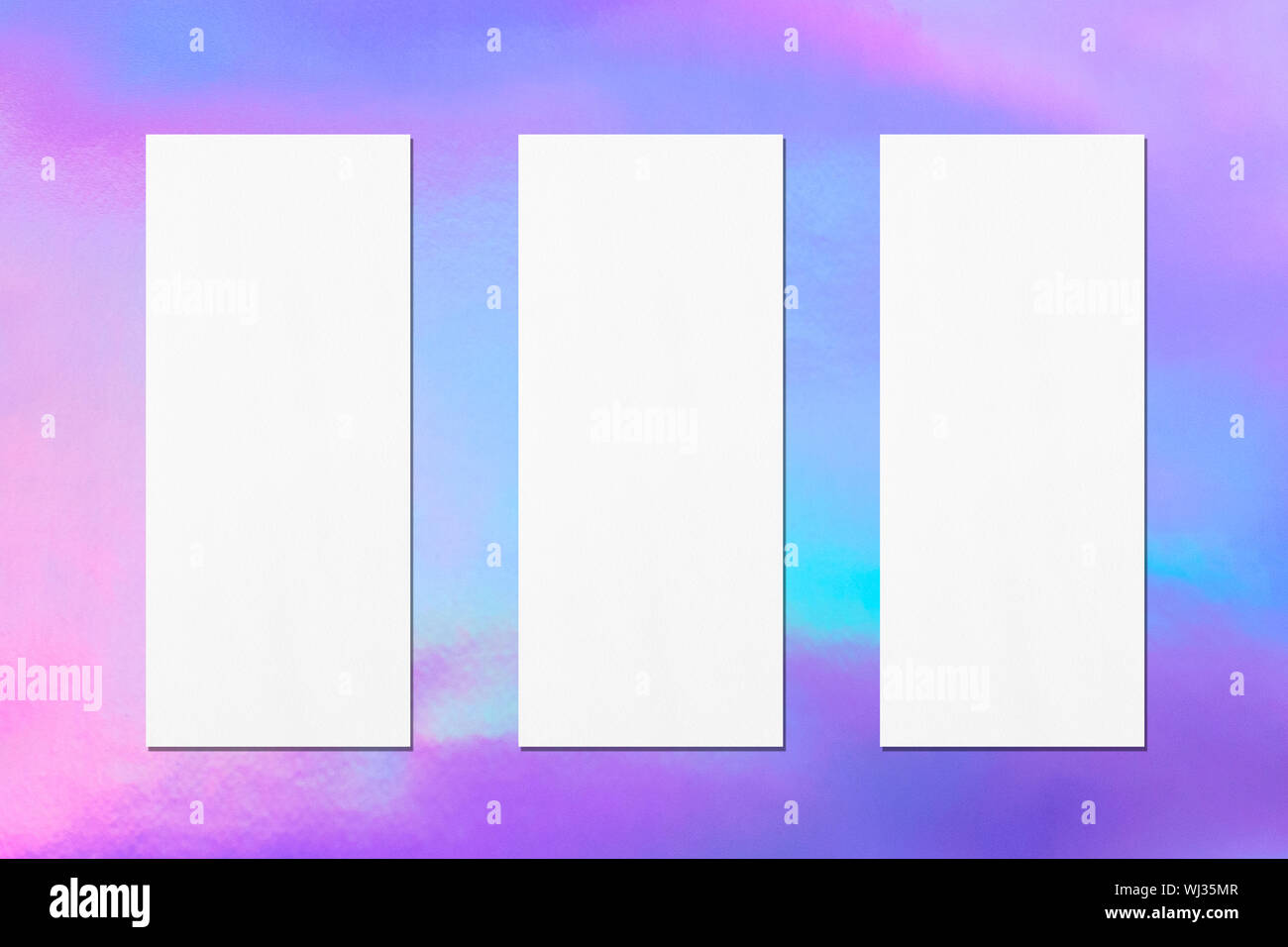Three empty price-list or menu mockups with soft shadows on holographic ...