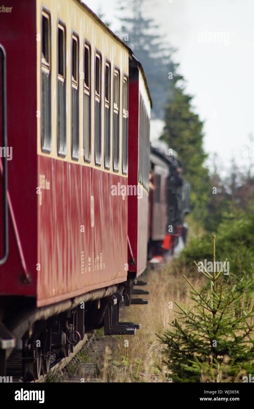 Steam Train Moving By Field Stock Photo - Alamy