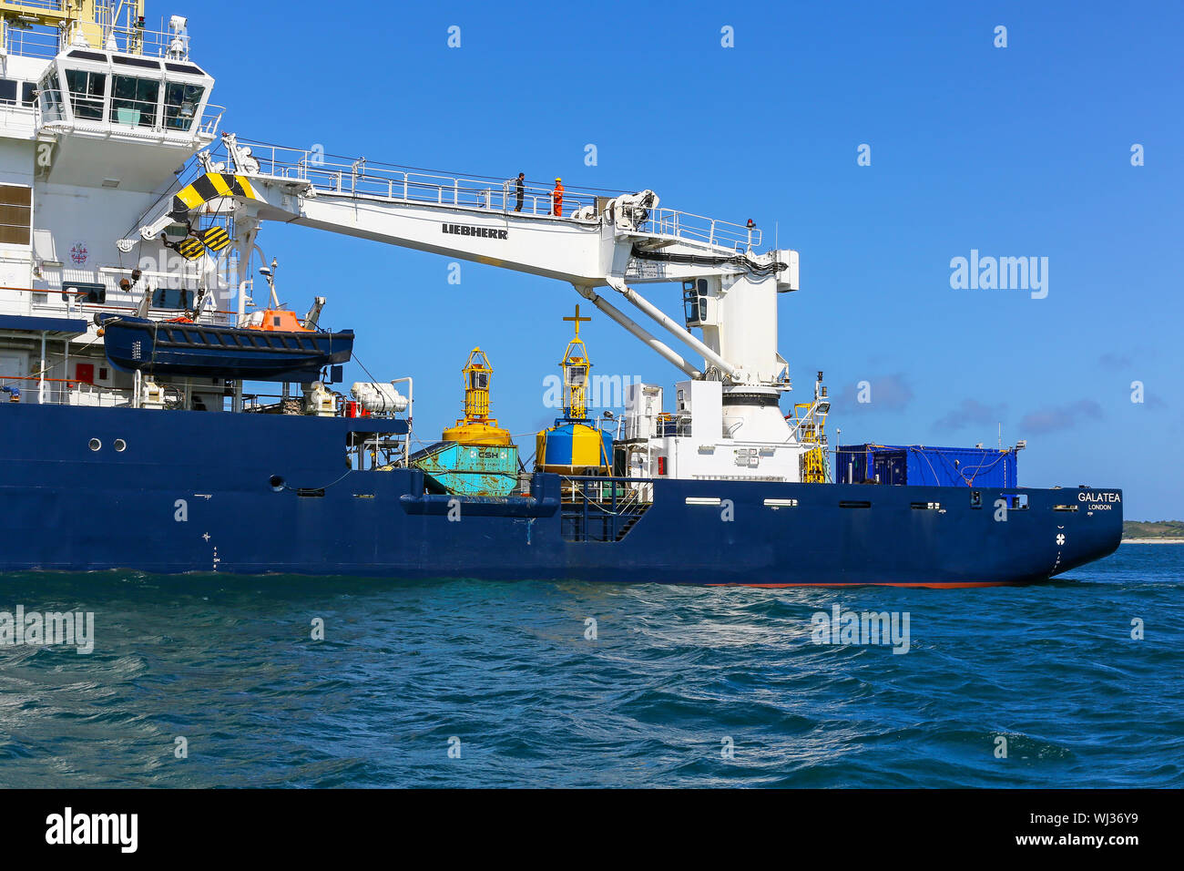Trinity House’s ship the THV Galatea, with buoy handling, wreck marking ...