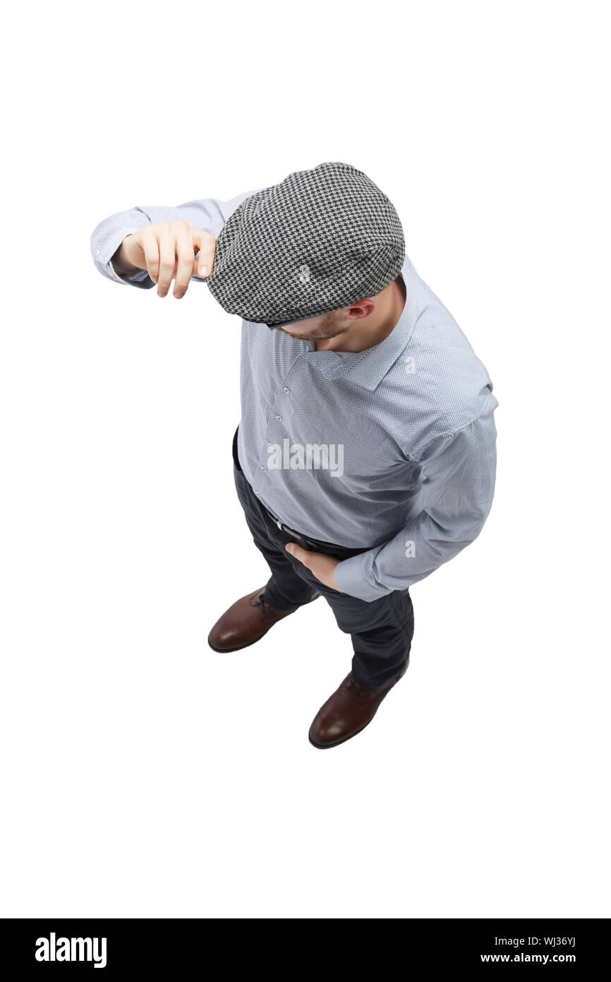top view. a young man in a checkered cap Stock Photo - Alamy