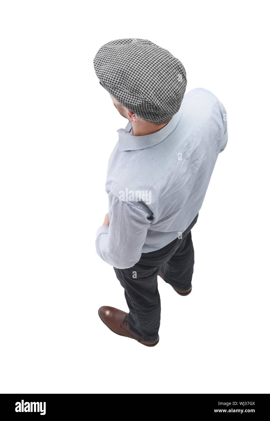 top view. a young man in a checkered cap Stock Photo - Alamy