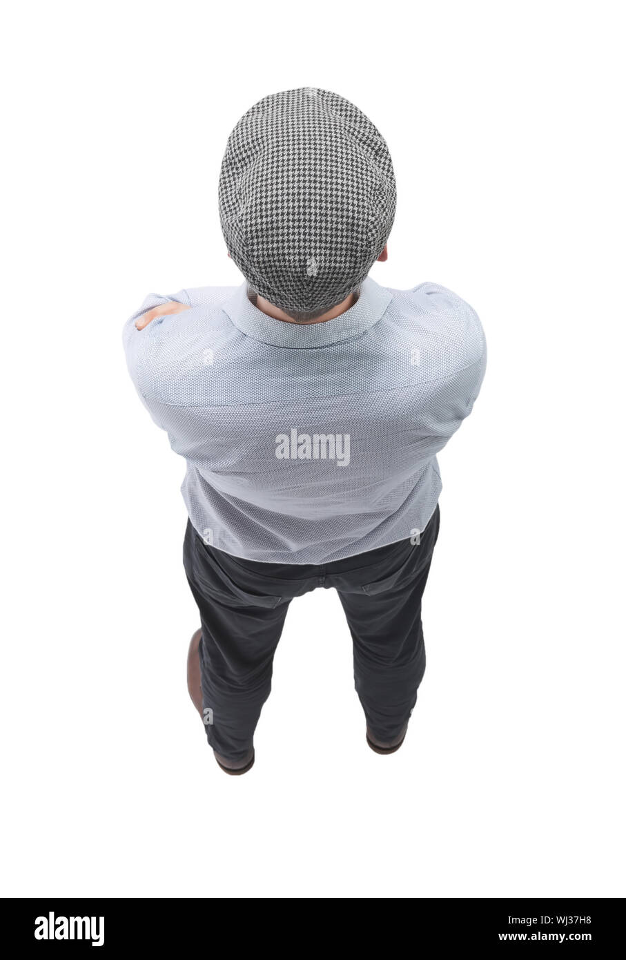top view. a young man in a checkered cap Stock Photo - Alamy