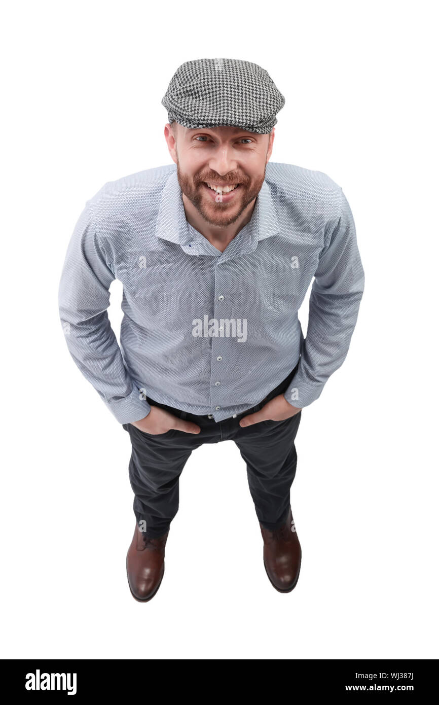 top view. a young man in a checkered cap Stock Photo - Alamy