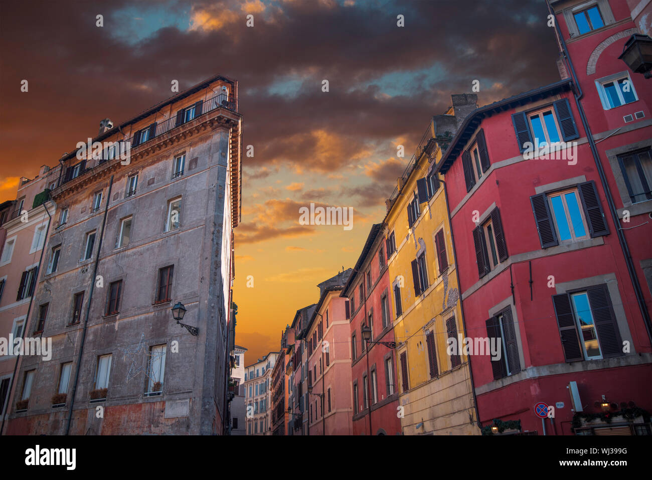 colored houses in the historic center of Rome. Italy Stock Photo - Alamy