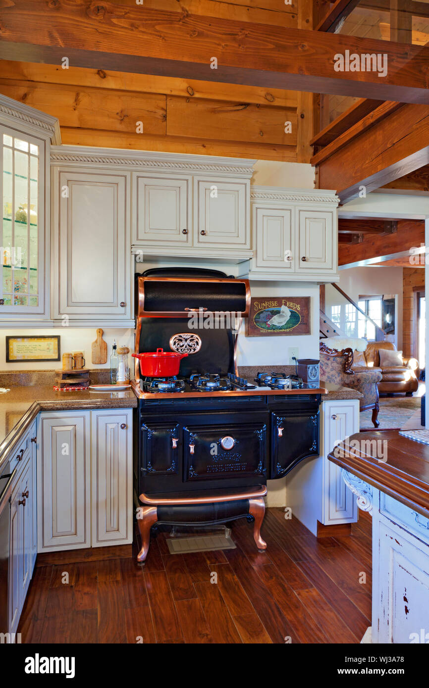 Traditional Kitchen with Cast iron Aga cooker Stock Photo - Alamy