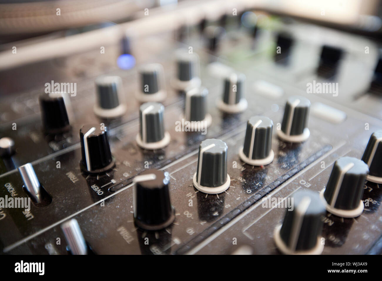 Close up of knobs on audio console Stock Photo - Alamy