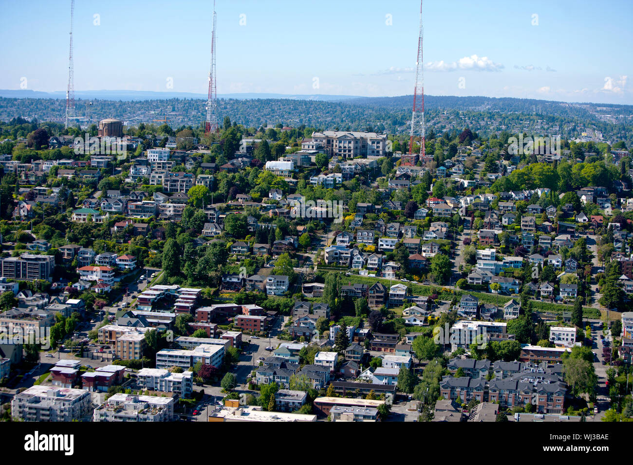 View of Seattle and radio towers from Space Needle Stock Photo - Alamy