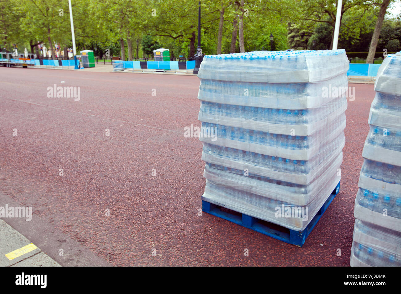 Pallet of water bottles ready for distribution Stock Photo - Alamy