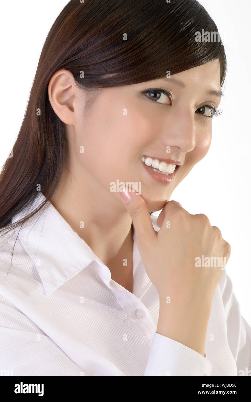 Smart businesswoman face with smiling expression, closeup portrait of ...