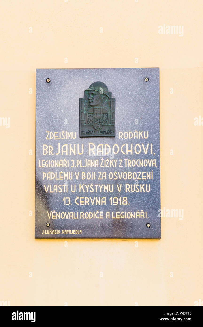 The memorial plaque for Jan Radoch in front of the church of Saint ...
