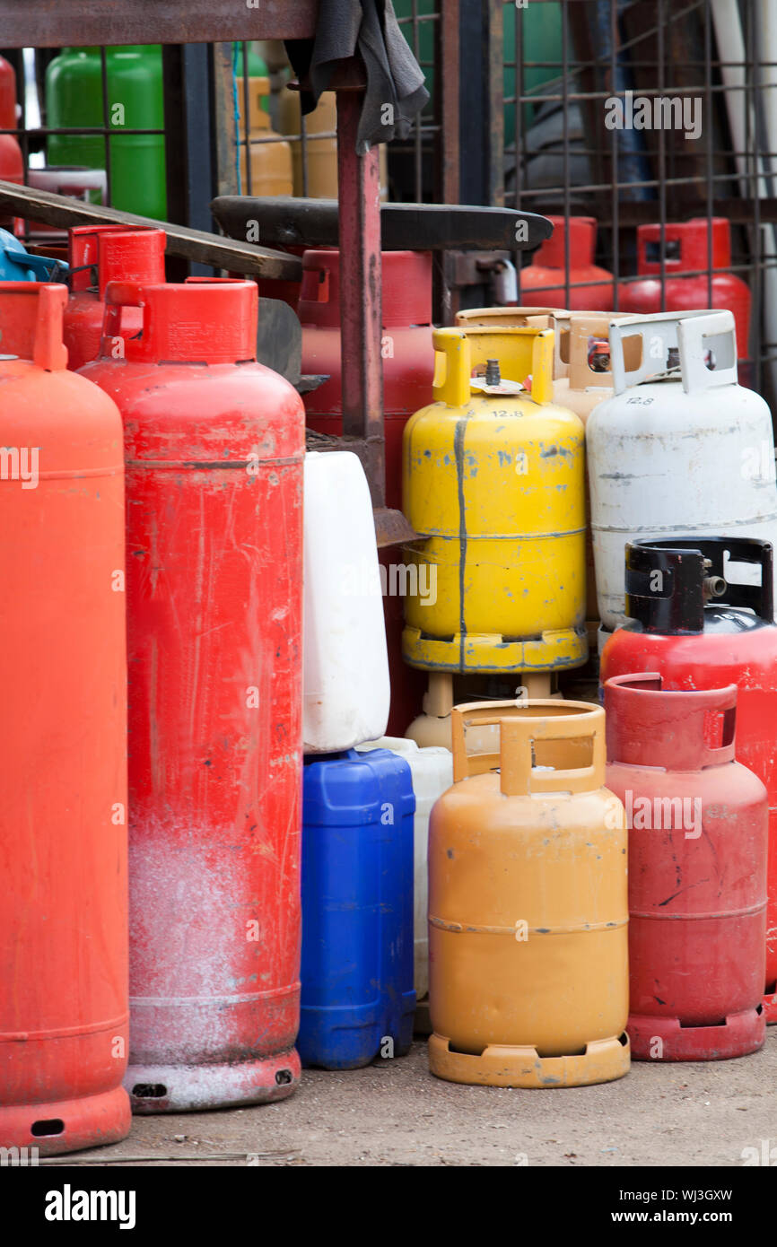 Close-up view of Gas canisters Stock Photo - Alamy