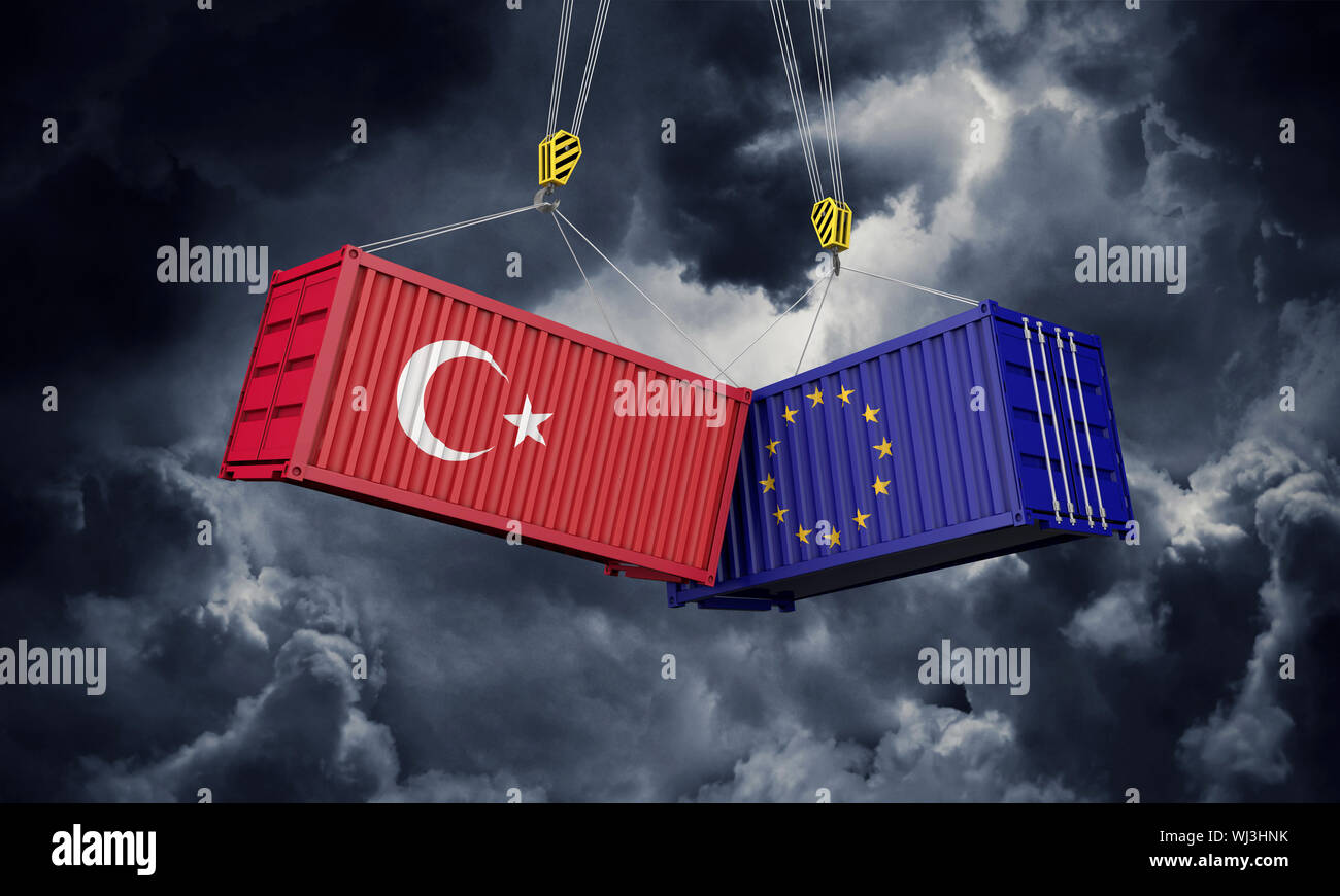 Turkey and europe trade war concept. Clashing cargo containers. 3D ...