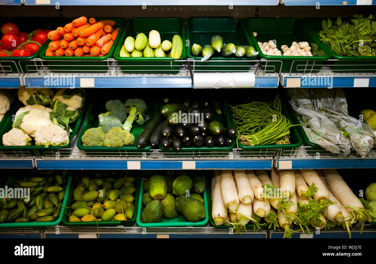Various fresh vegetables in supermarket Stock Photo - Alamy