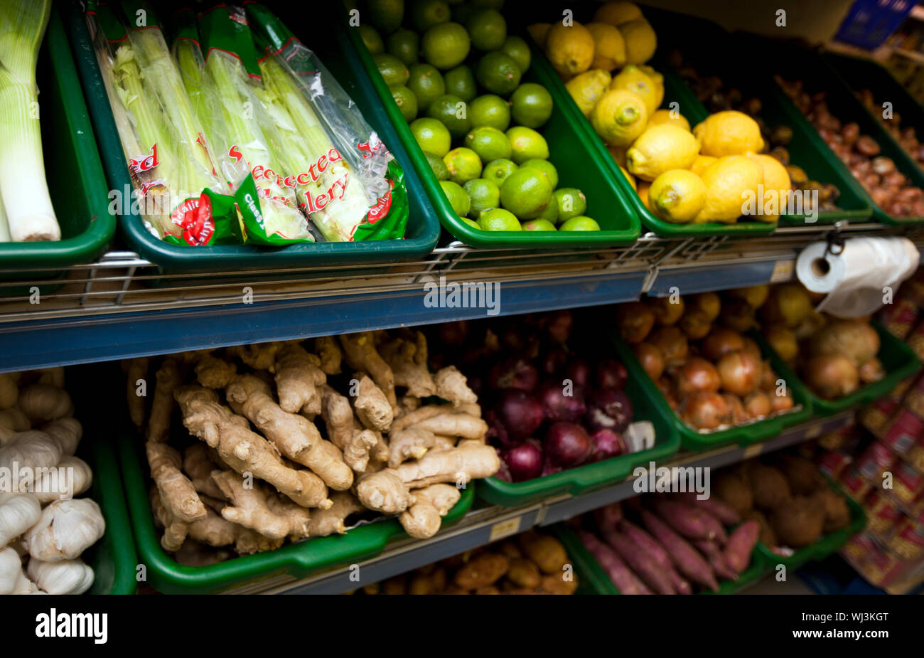 Various vegetables on display in grocery store Stock Photo - Alamy