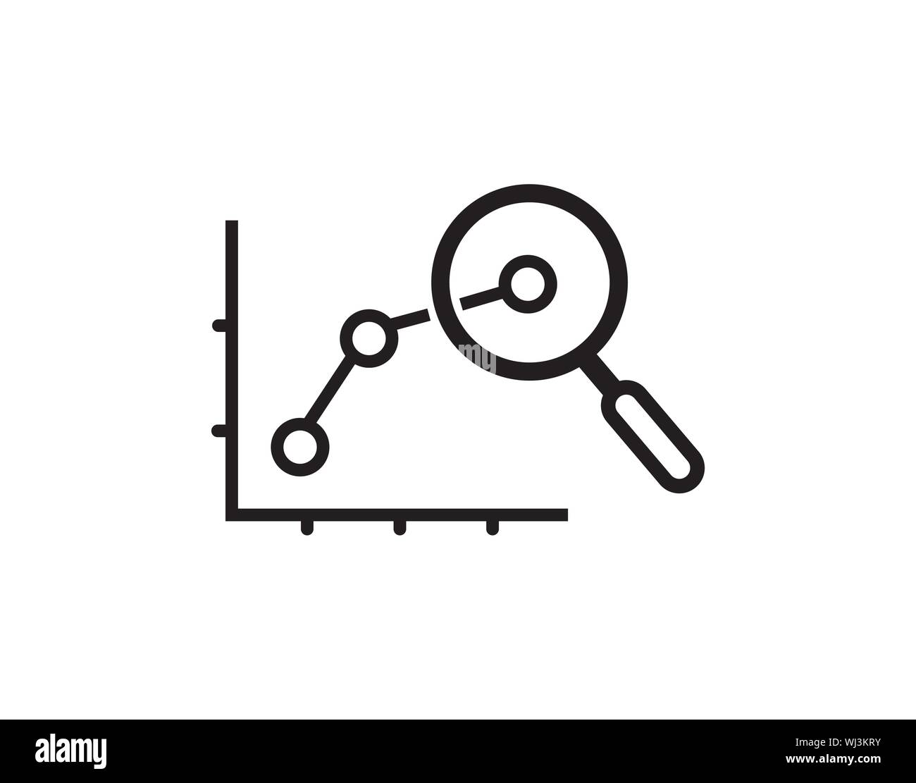 Banner with focused magnifying glass on graph on white background icon ...