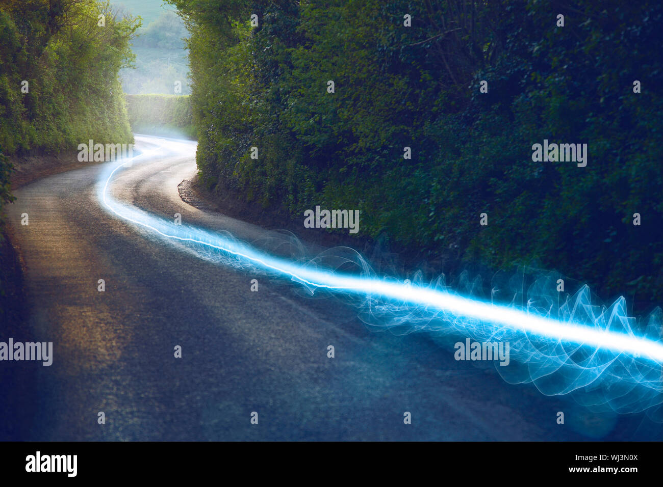 Fiber optic cable running above ground in the British Countryside Stock ...
