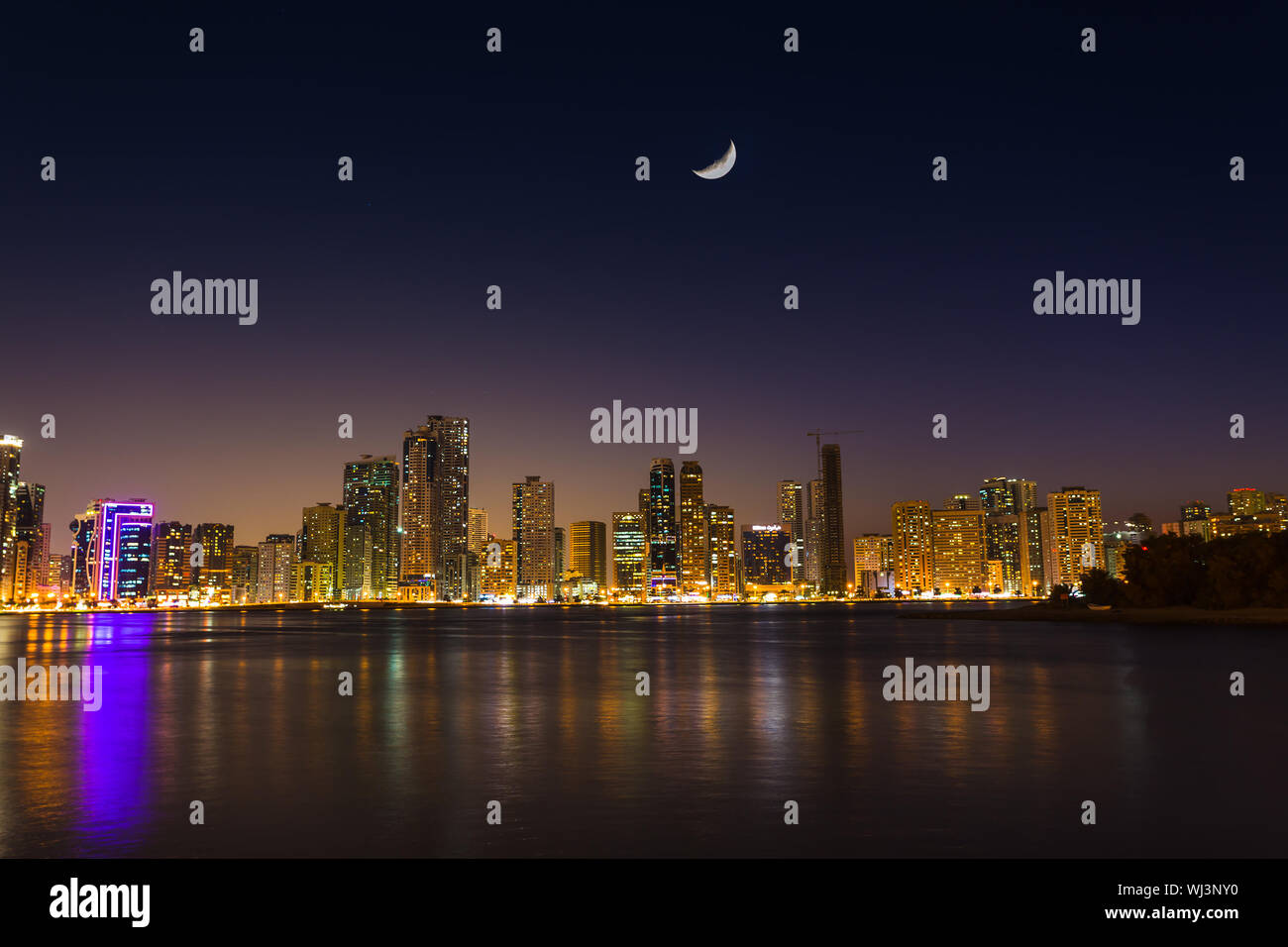 Skyscrapers in Sharjah city. Khalid Lagoon.UAE Stock Photo - Alamy