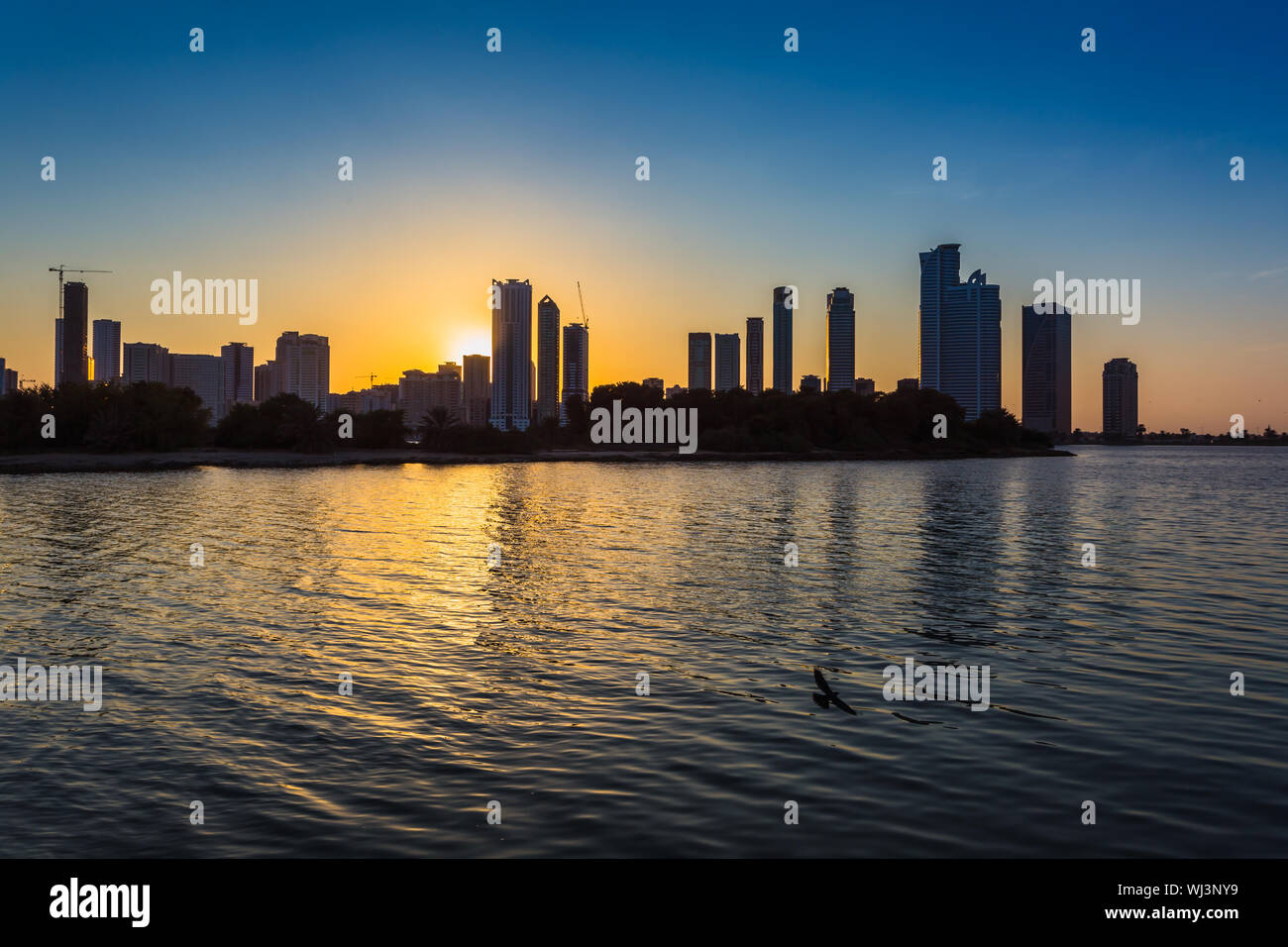 Skyscrapers in Sharjah city. Khalid Lagoon.UAE Stock Photo - Alamy
