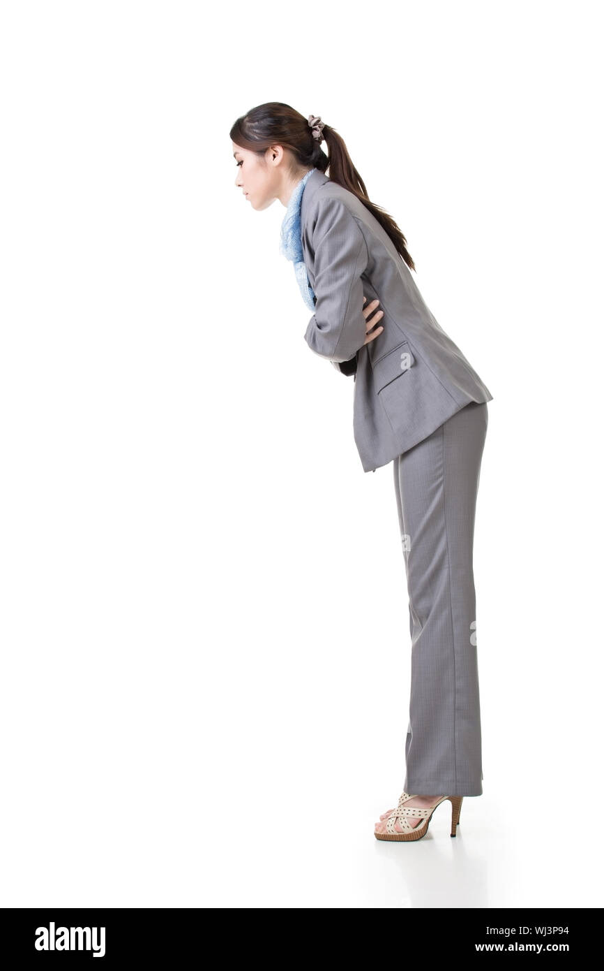 One business executive look down, full length portrait isolated on ...