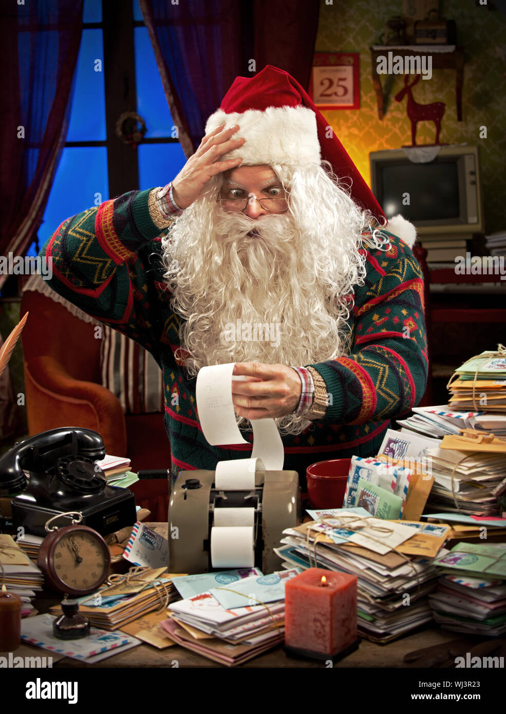 Santa Claus accountant going over figures and very upset by the result ...