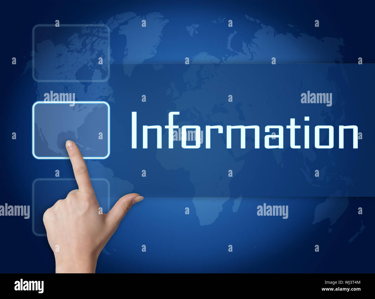 Information concept with interface and world map on blue background ...